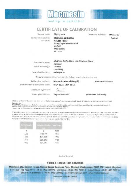 TM0373 - Cal cert + Technical advisory note | Mecmesin Support